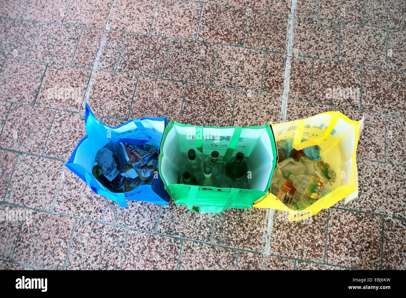 sorted waste, bag, PAPER, GLASS, PLASTIC Stock Photo - Alamy