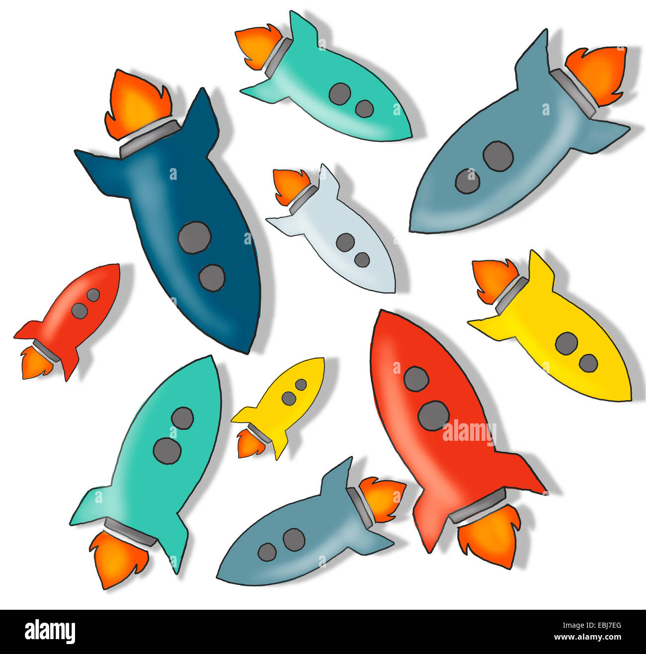 Group of Colorful Rocket Illustrations Stock Photo - Alamy