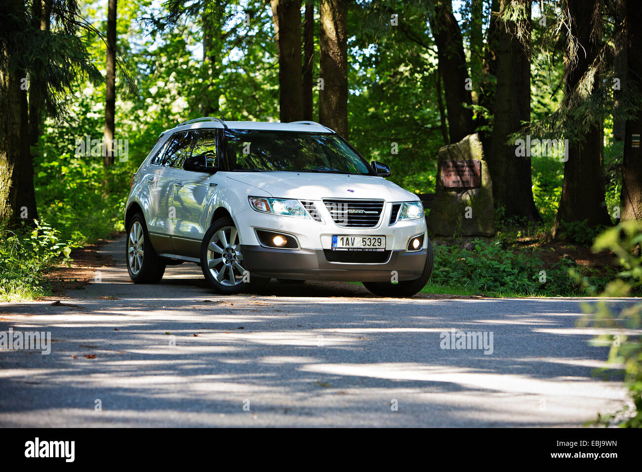 Saab 9-4, SUV, crossover, forest, road Stock Photo - Alamy