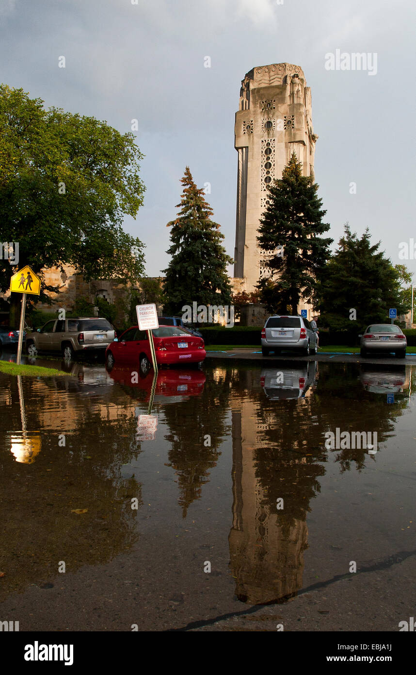 flooded street, church Stock Photo - Alamy
