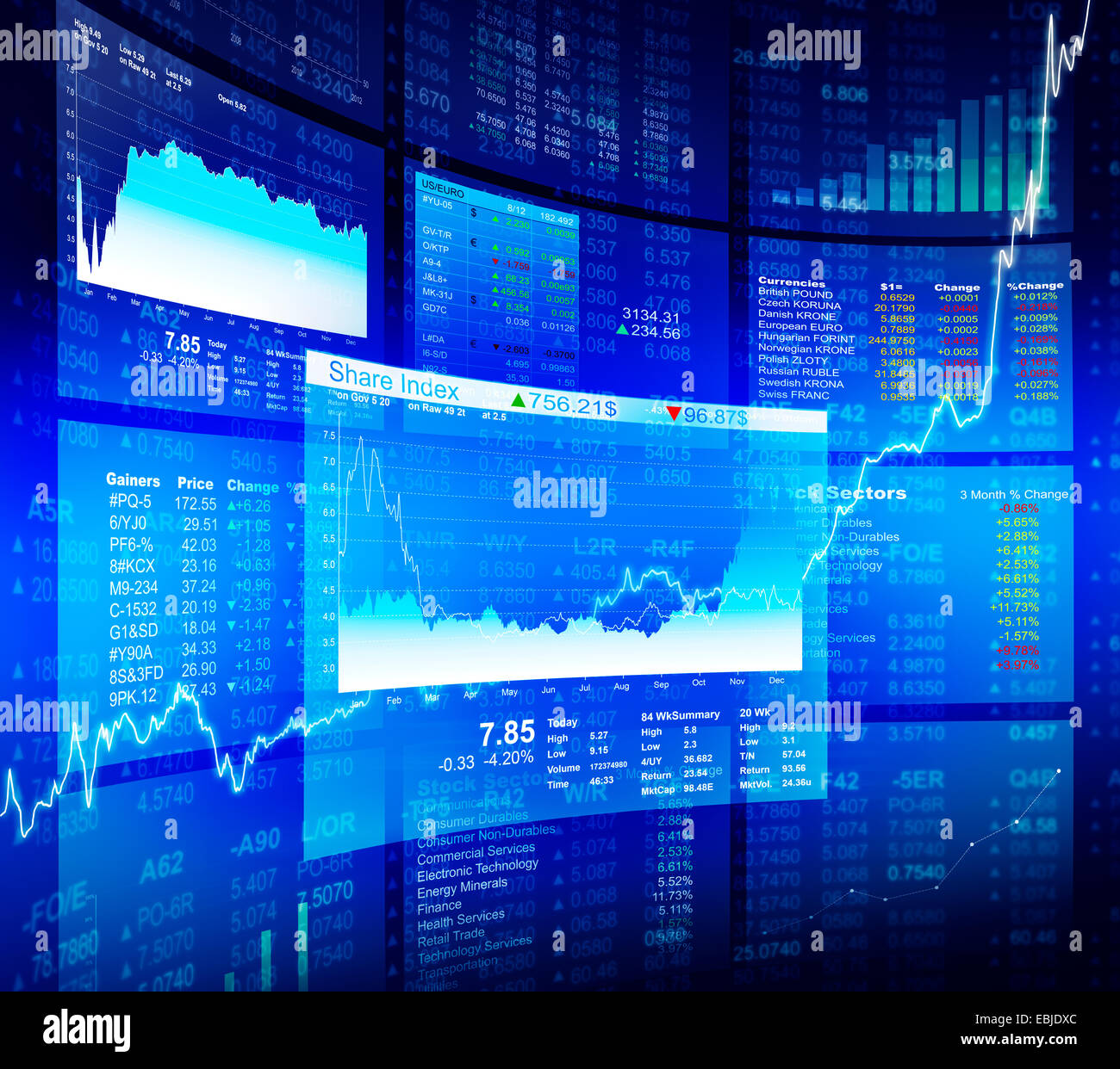 Blue Stock Diagram with Information Background Stock Photo - Alamy