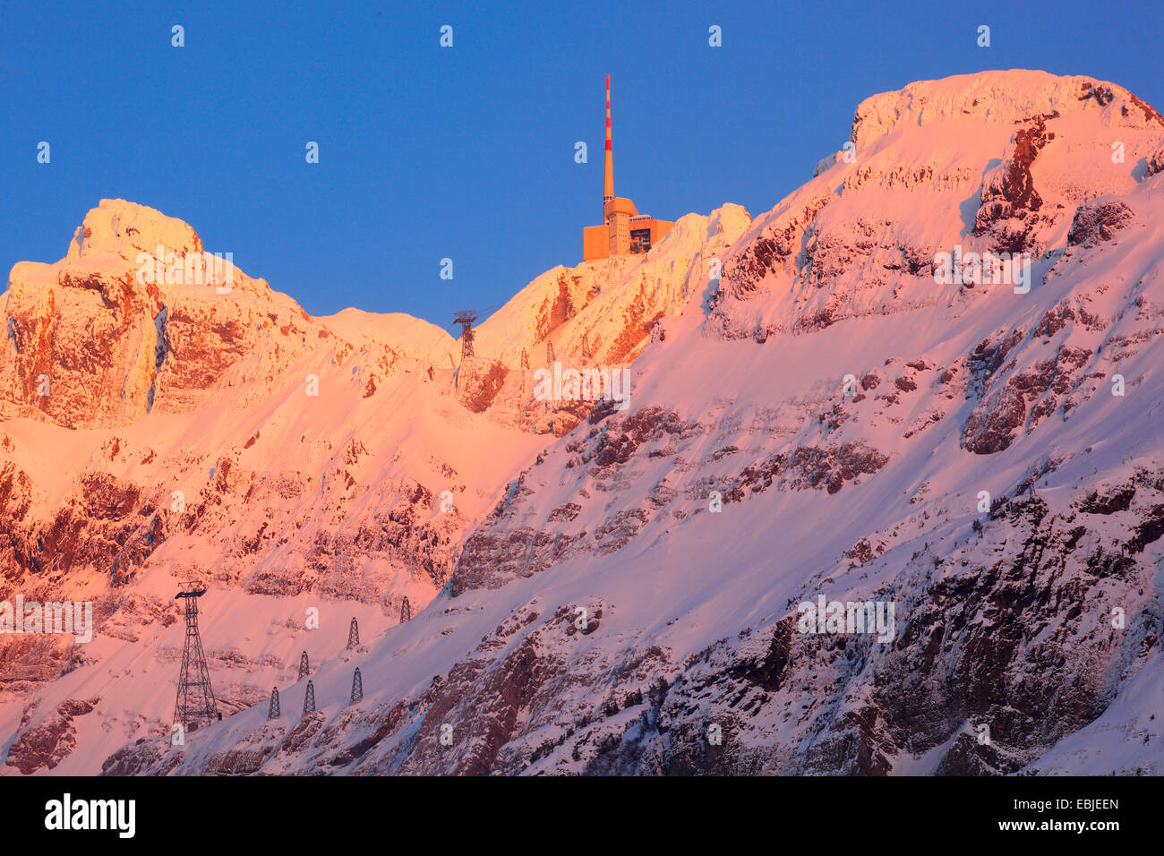 Alpstein massif and Saentis in evening light, Switzerland, Appenzell ...