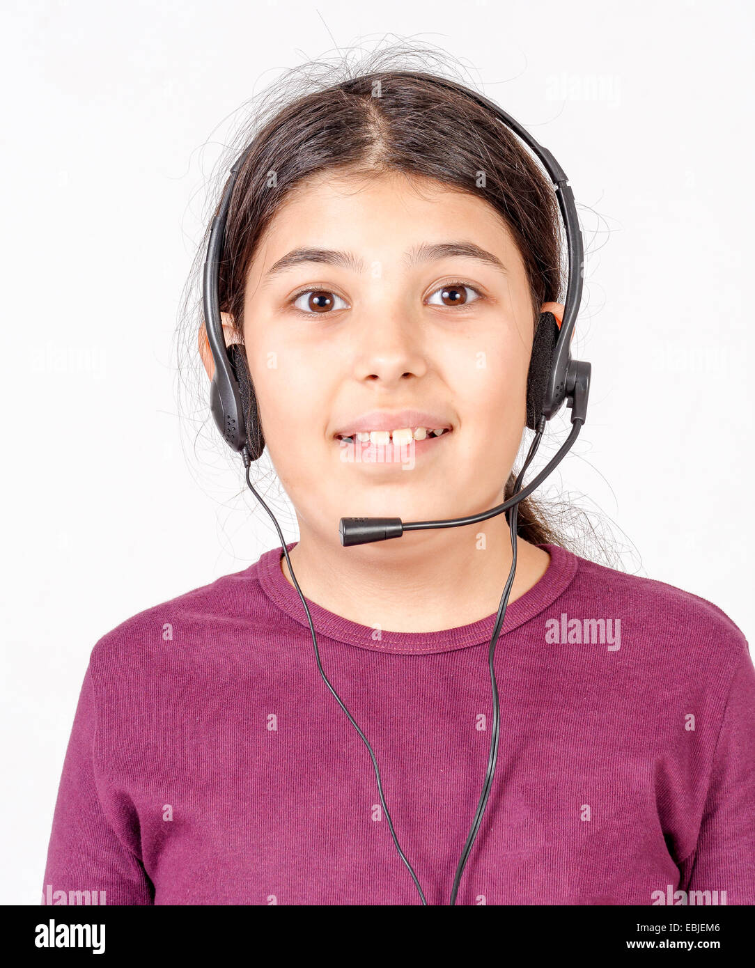 young Girl of 9 works at a call centre Stock Photo - Alamy