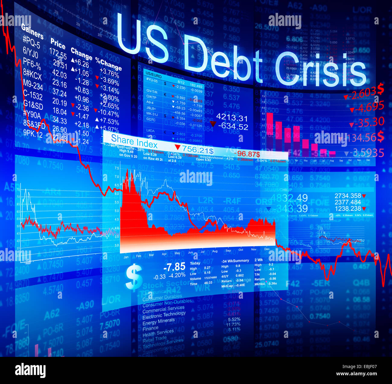 Blue Crisis Stock Diagram with Background Data Stock Photo - Alamy