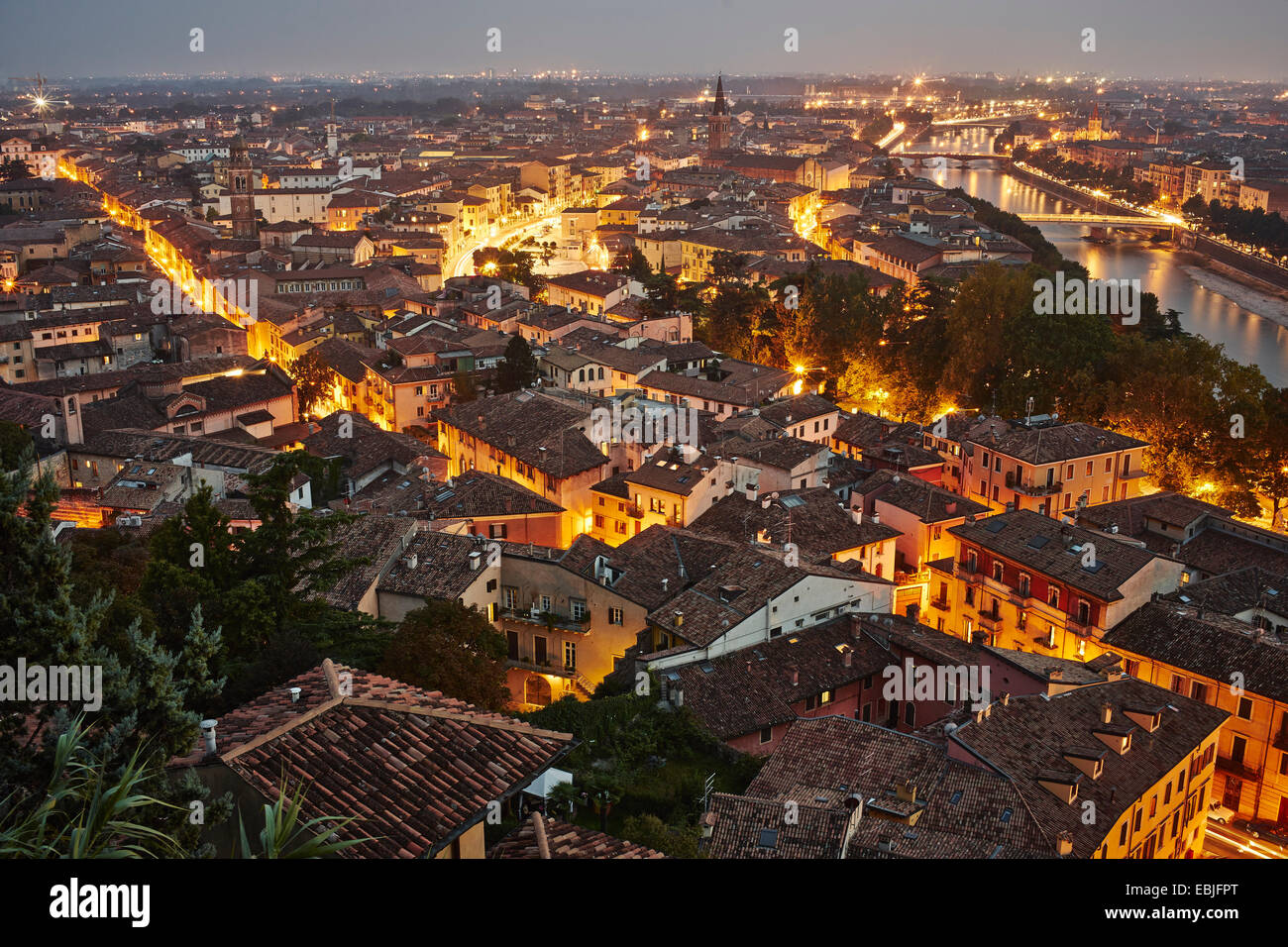 Elevated view of Verona, Italy, at dusk Stock Photo - Alamy