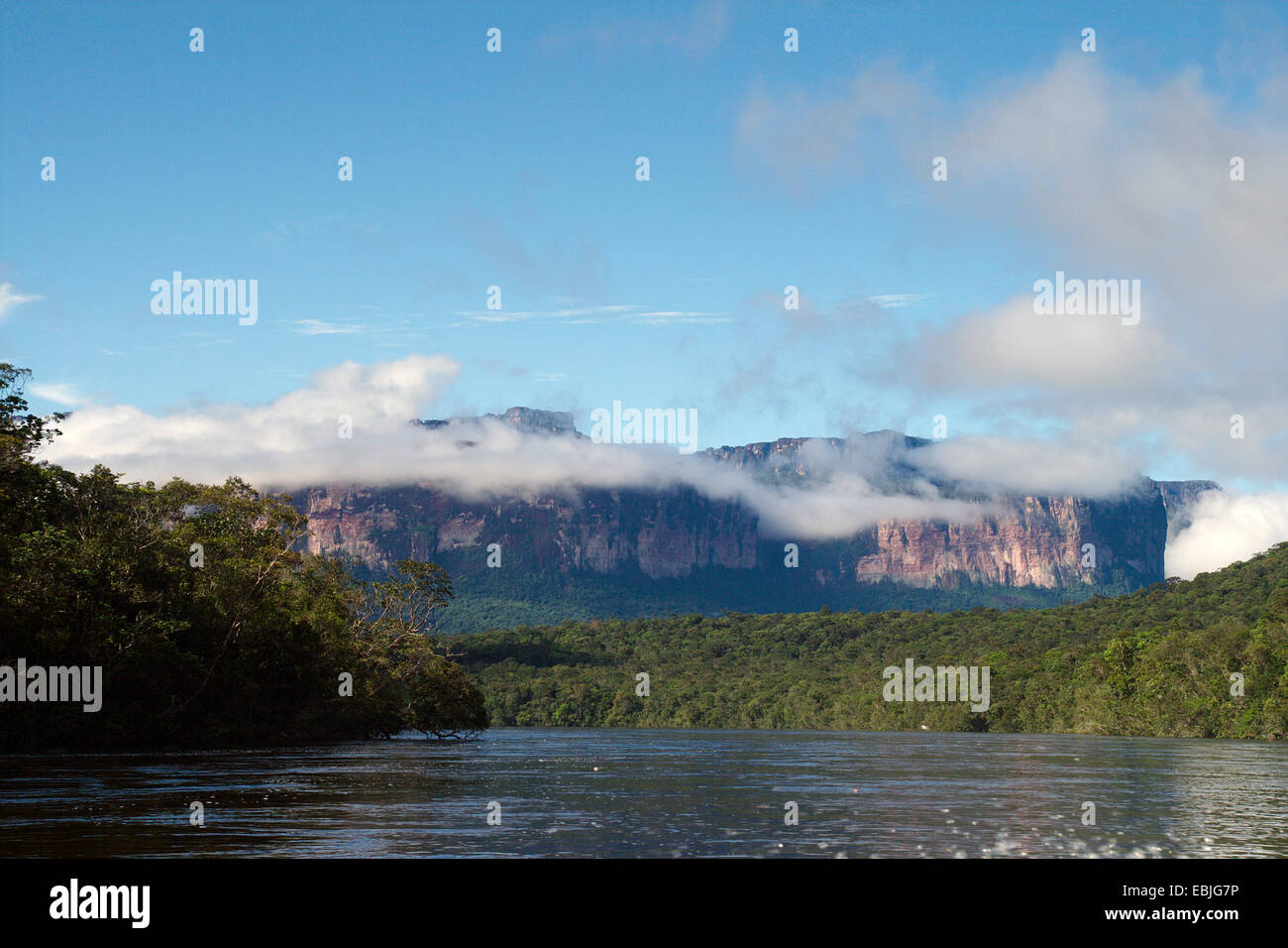 Rio Carrao, Auyantepui table mountain in background, Venezuela, Camaina ...