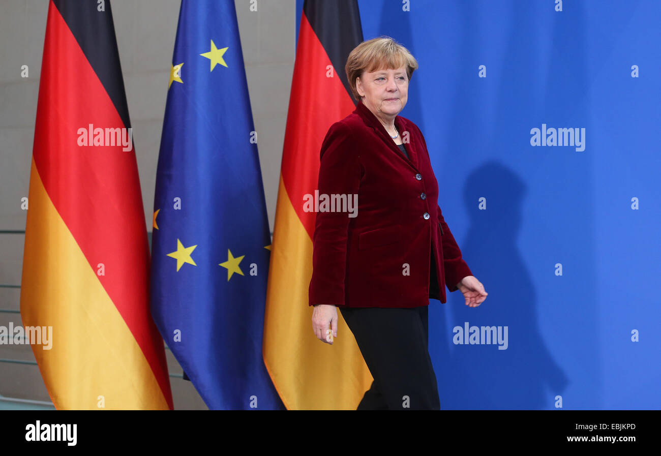 Berlin, Germany. 02nd Feb, 2014. German Chancellor Angela Merkel walks ...