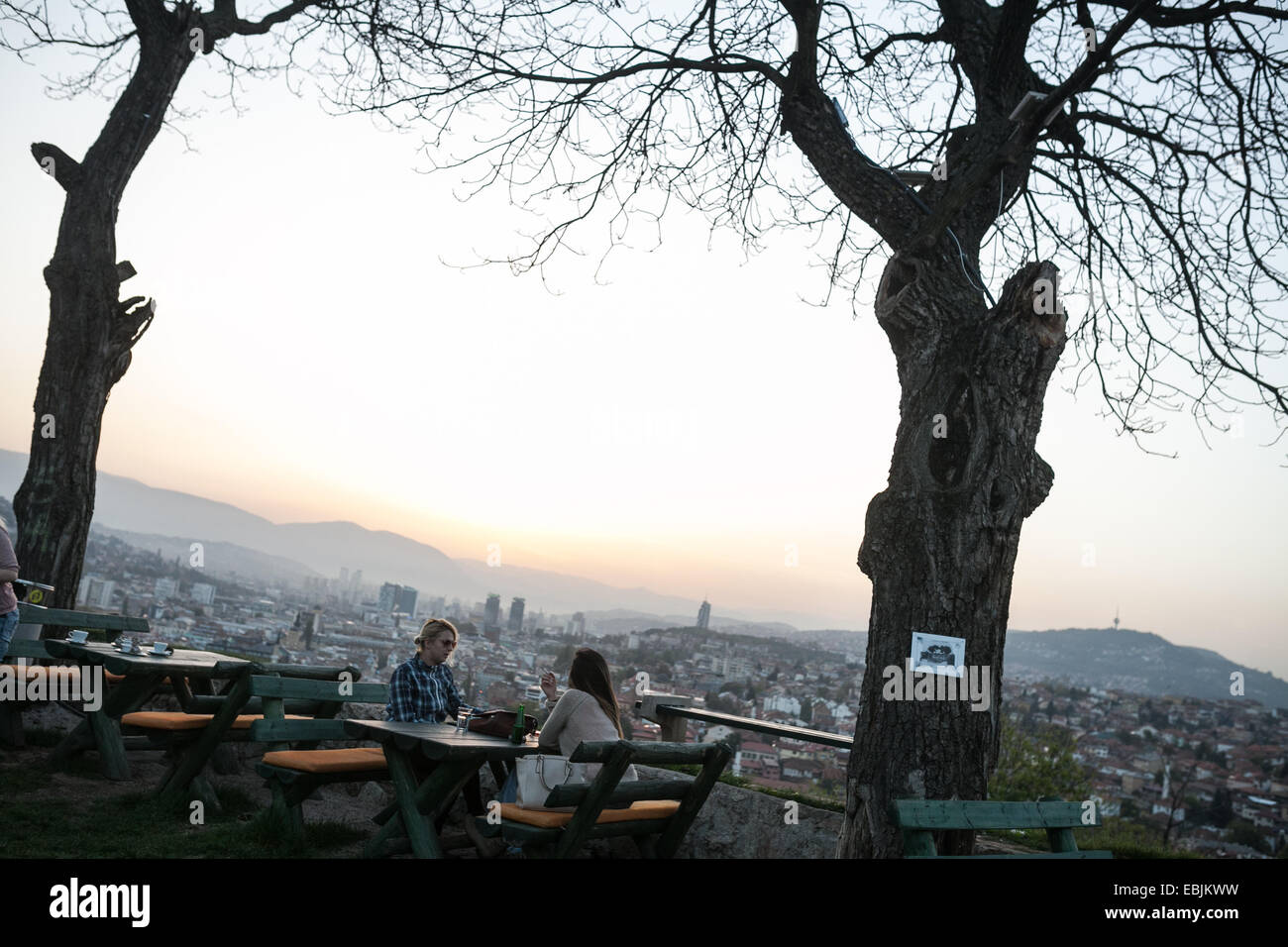 Girls relaxing atop of the Zuta Tabija, the Yellow Bastion in Sarajevo ...