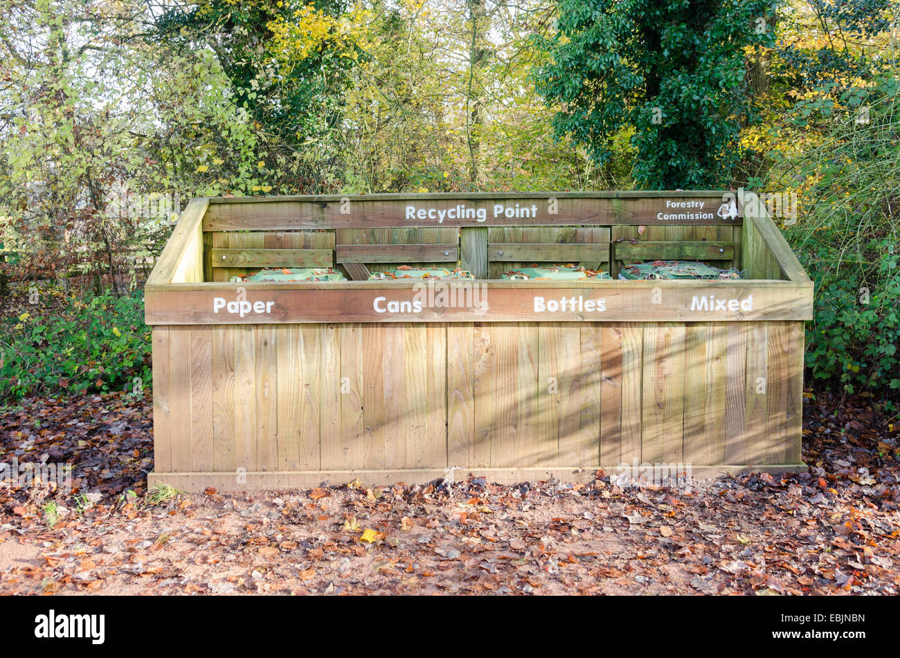 Wooden recycling point at Symonds Yat Rock Stock Photo - Alamy