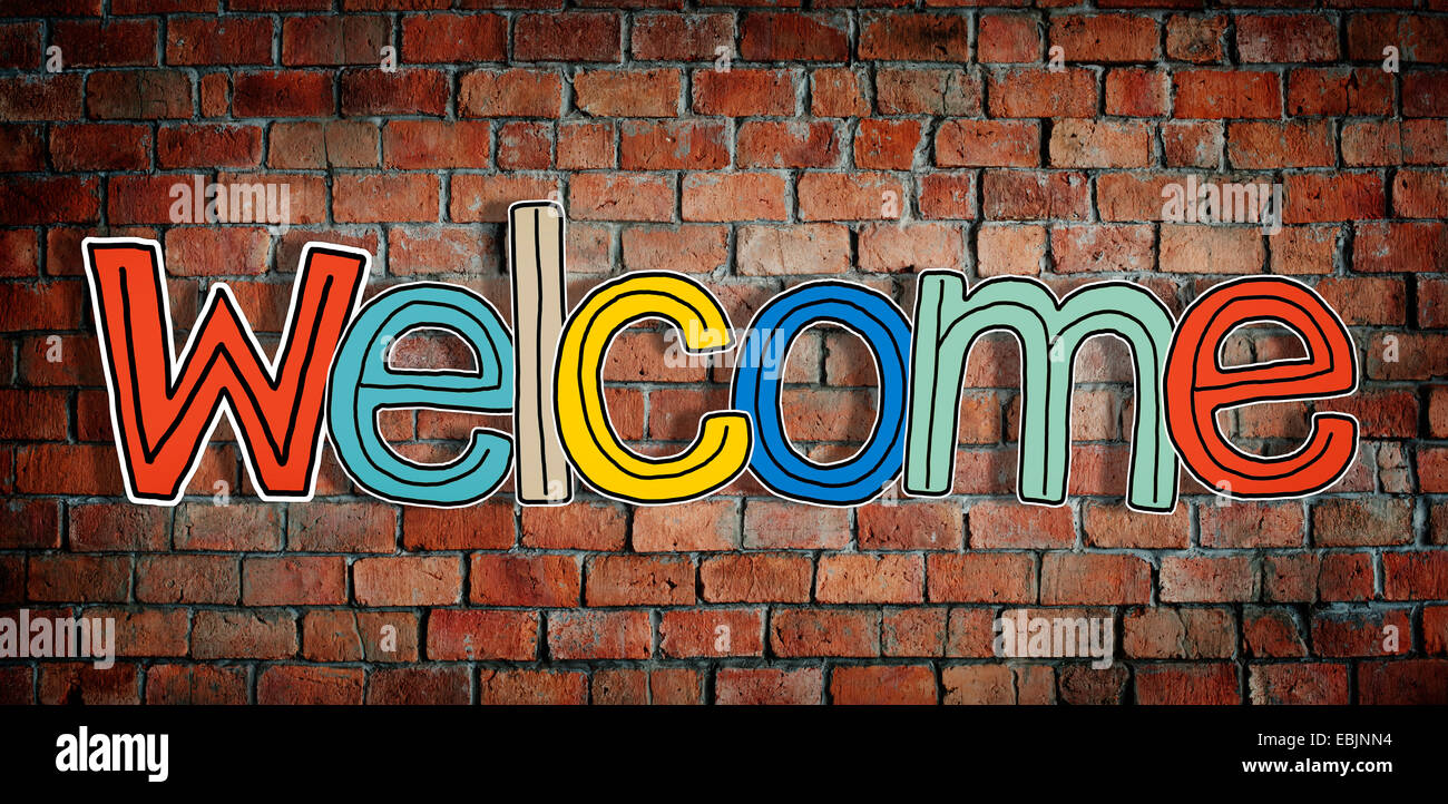 Welcome Word and Brick Wall in Background Stock Photo - Alamy