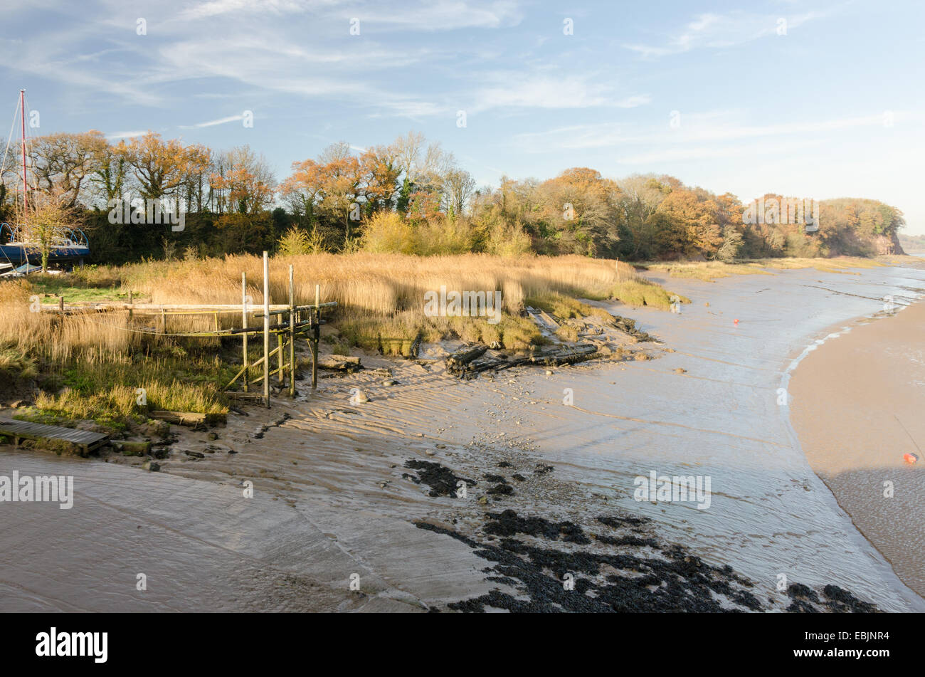 Low tide at Lydney Harbour on the West bank of the River Severn in ...