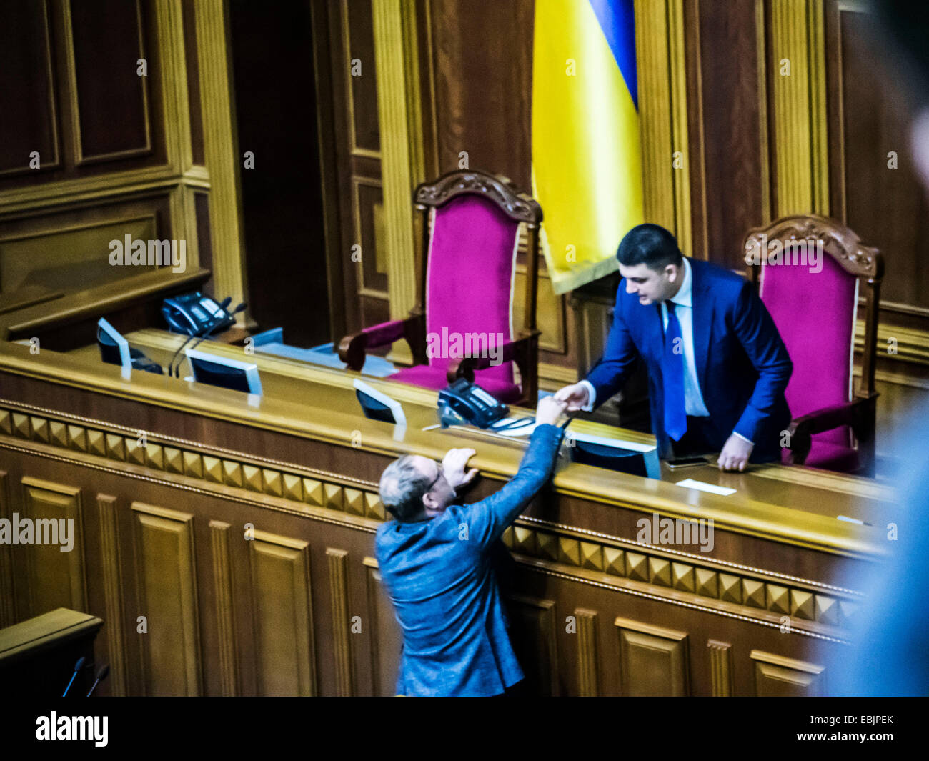 Kiev, Ukraine. 02nd Dec, 2014. Deputy Sergei Vlasenko greeted with ...