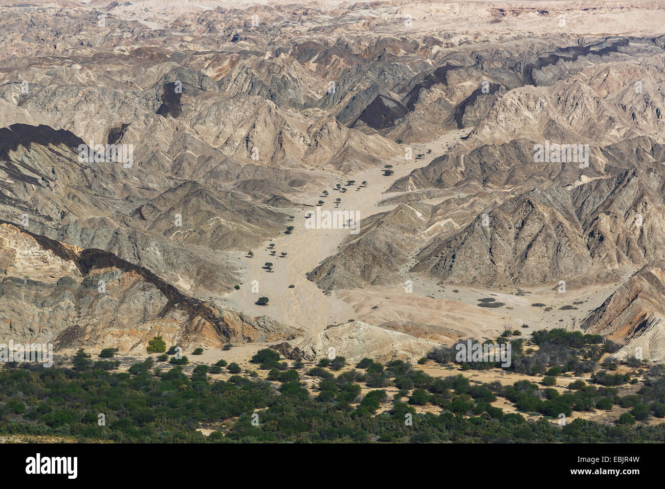 Aerial view of desert and rocks, Moon Valley, Namib Desert, Namibia ...