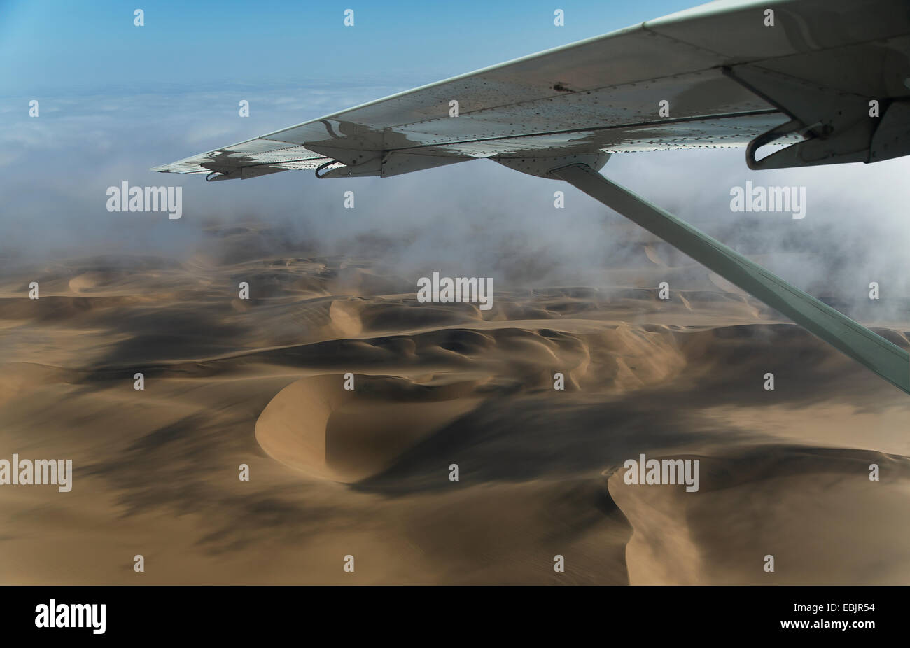 Aerial view of airplane wing over dunes, Namib Desert, Namibia Stock ...
