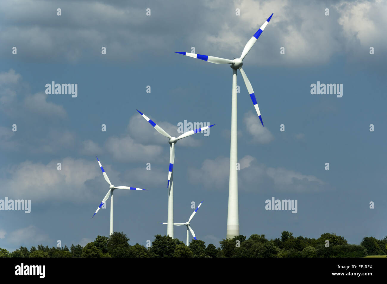 wind power station at nice weather, Germany, North Rhine-Westphalia ...