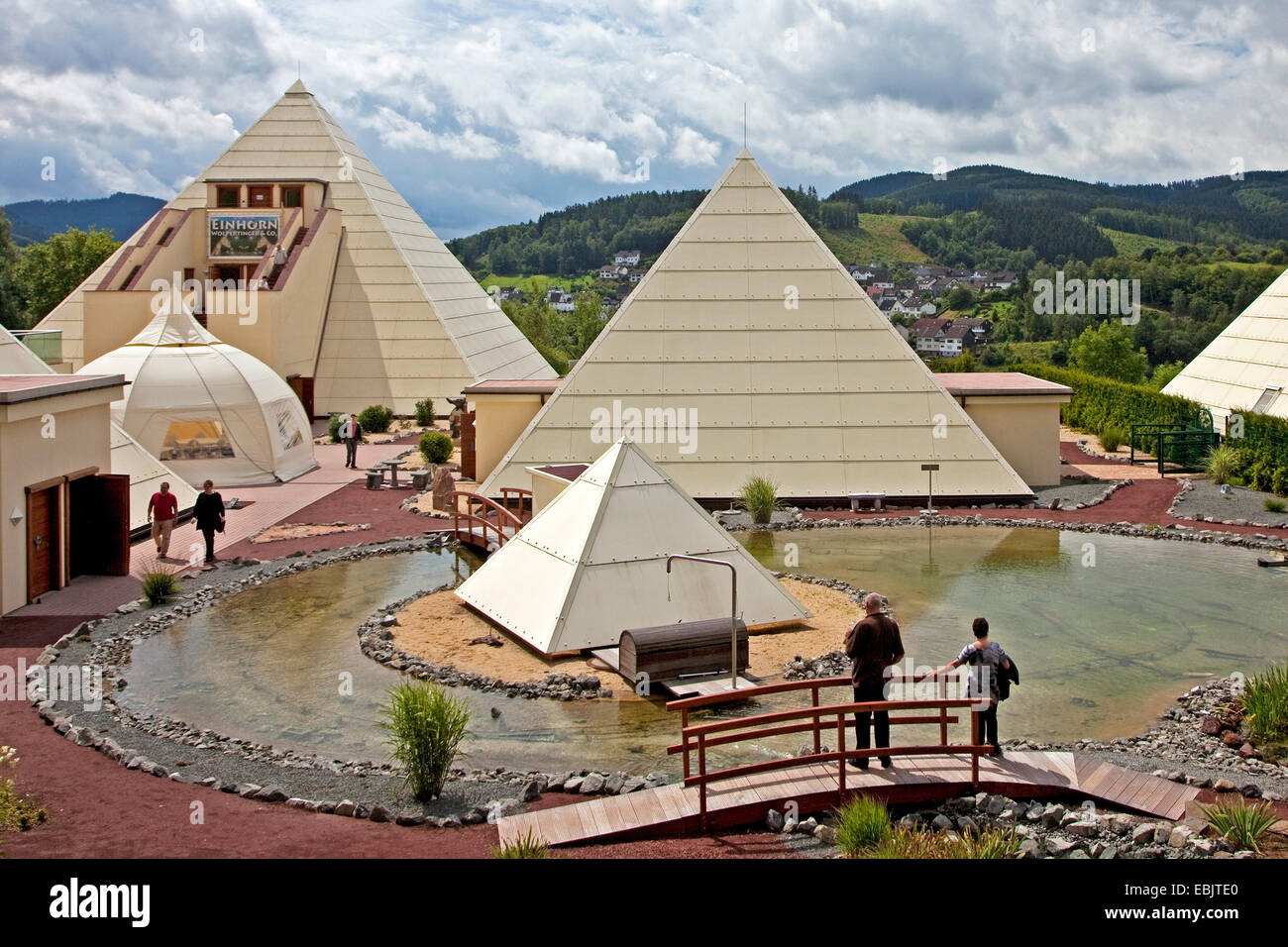 visitors at the ground of the Galileo Park of the Sauerland Pyramids ...