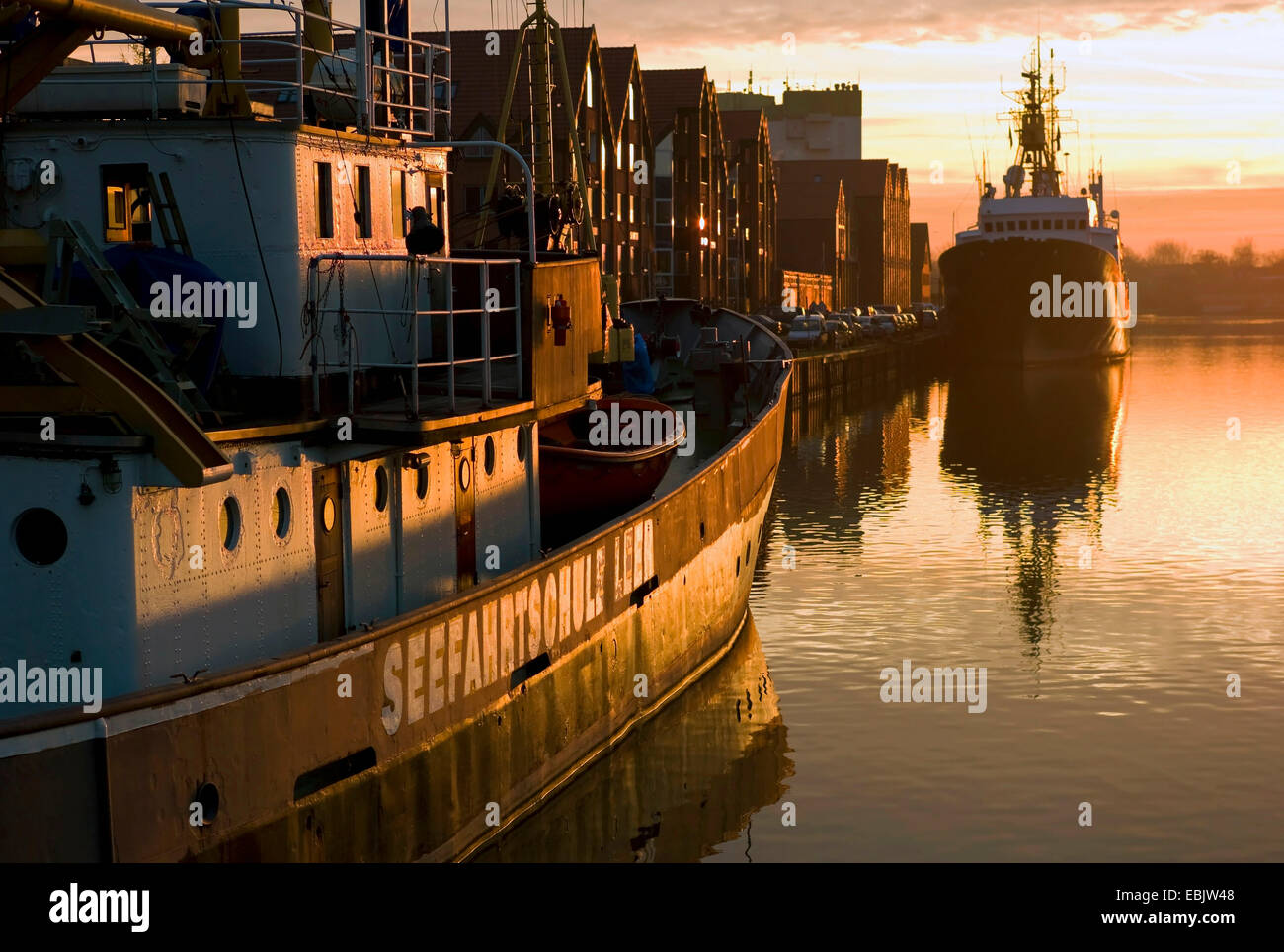 training ship of the nautical college Leer at the landing bridge ...