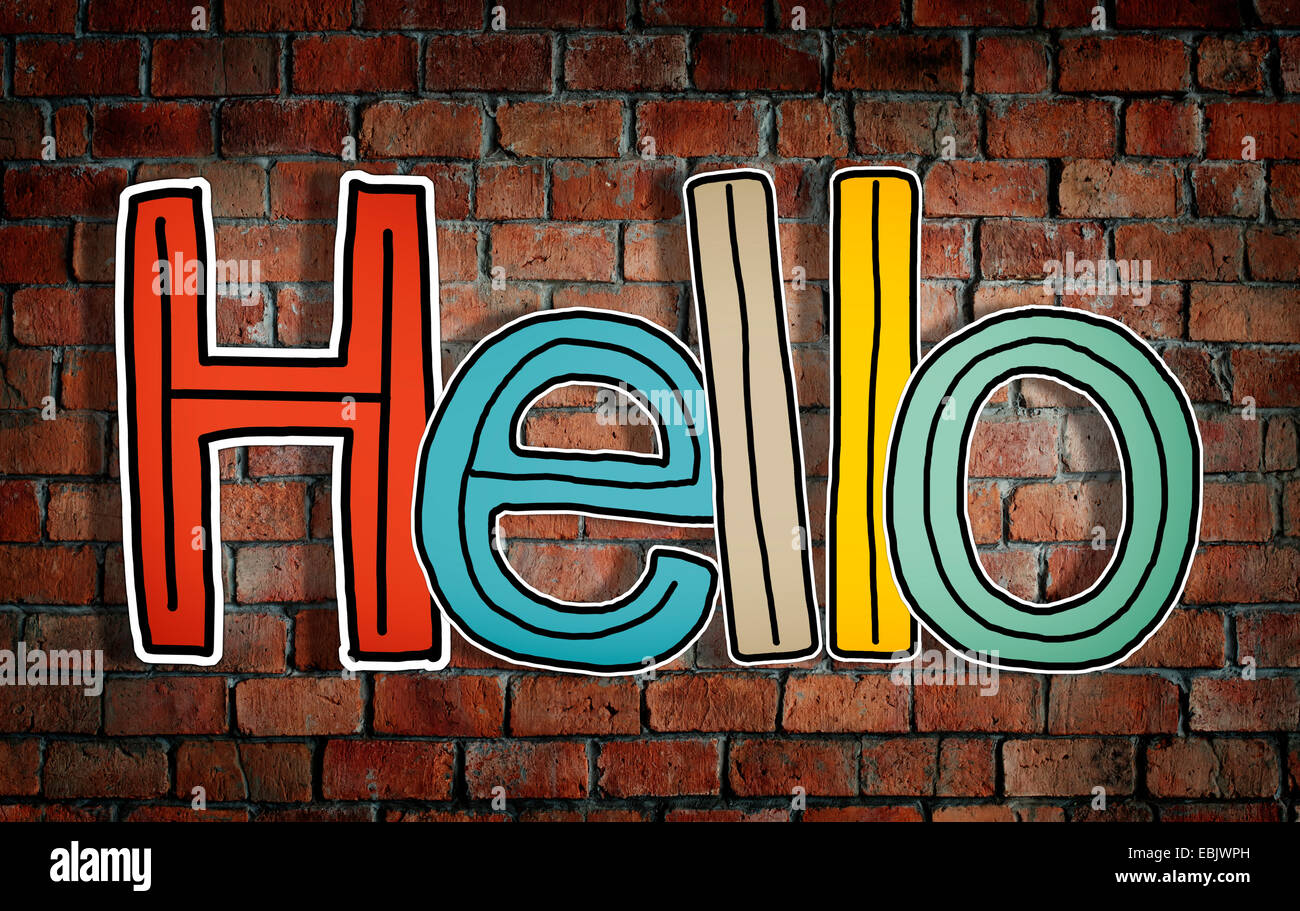 Word Hello on Brick Wall Background Stock Photo - Alamy