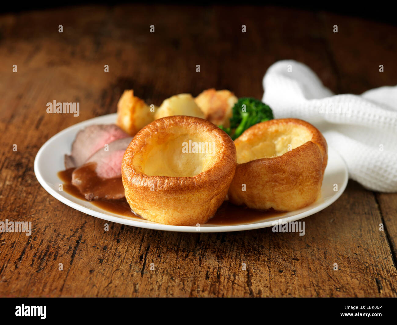 Yorkshire Puddings With Roast Beef And Gravy High Resolution Stock ...