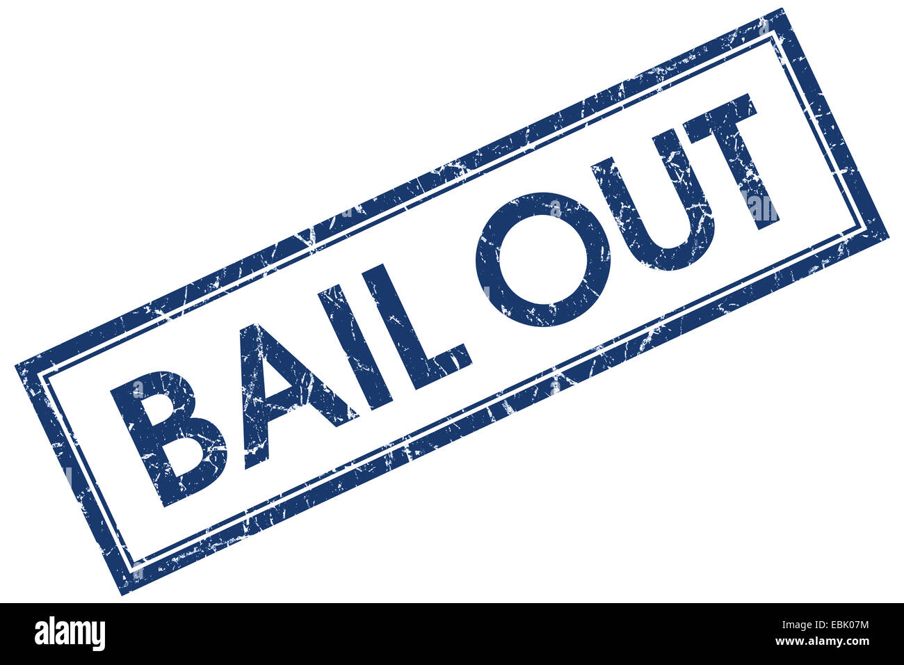 Bail out blue square grungy stamp isolated on white background Stock ...