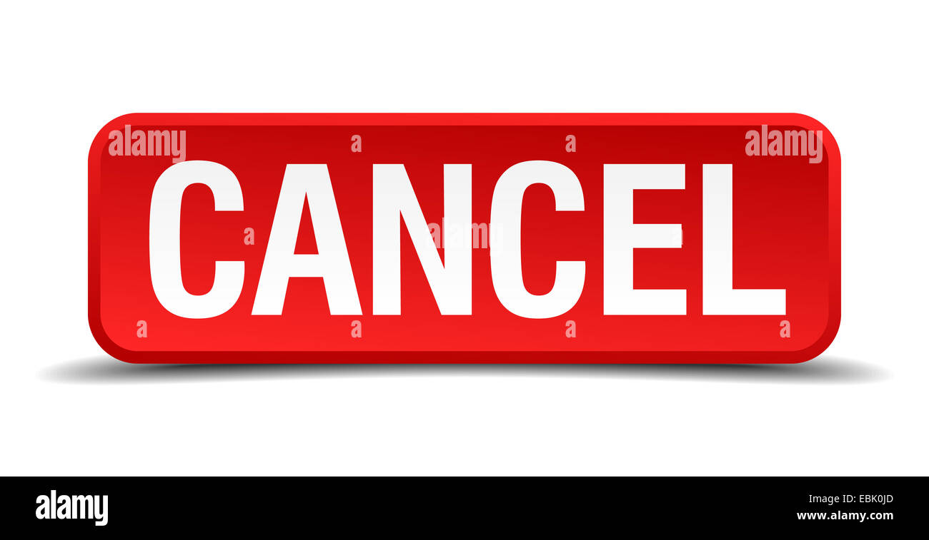 cancel red three-dimensional square button isolated on white background ...