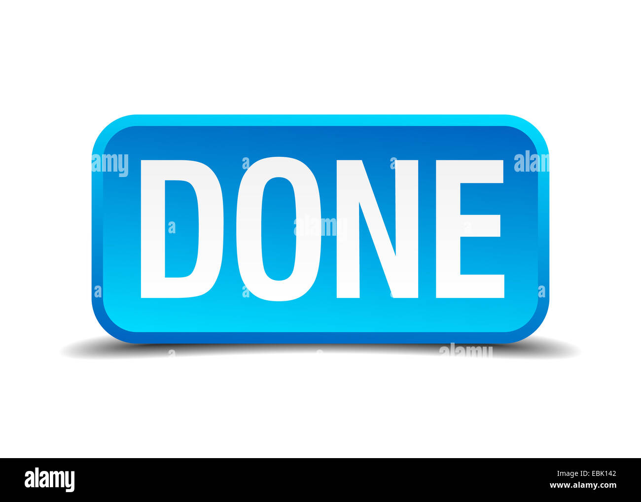 done blue 3d realistic square isolated button Stock Photo - Alamy