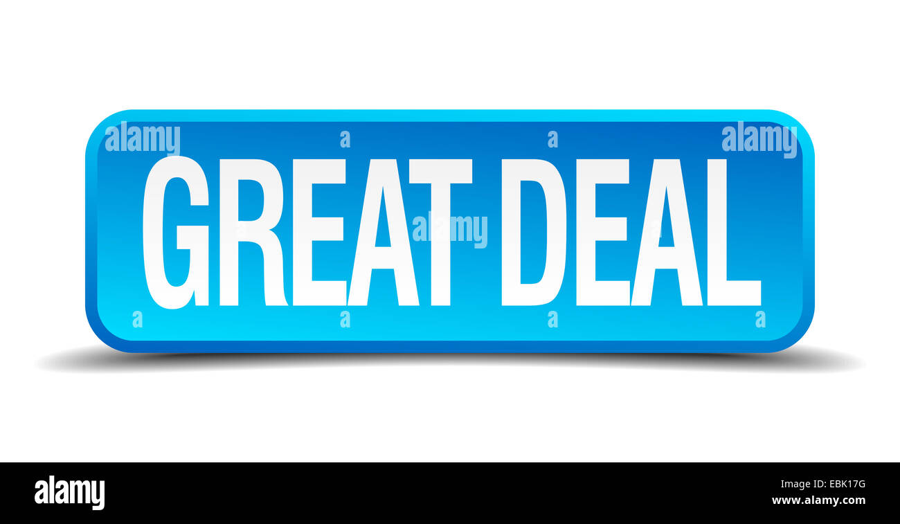 Great deal blue 3d realistic square isolated button Stock Photo - Alamy