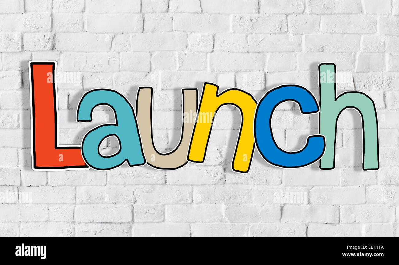 Launch Brick wall Single Word Text Background Clean Concept Stock Photo ...