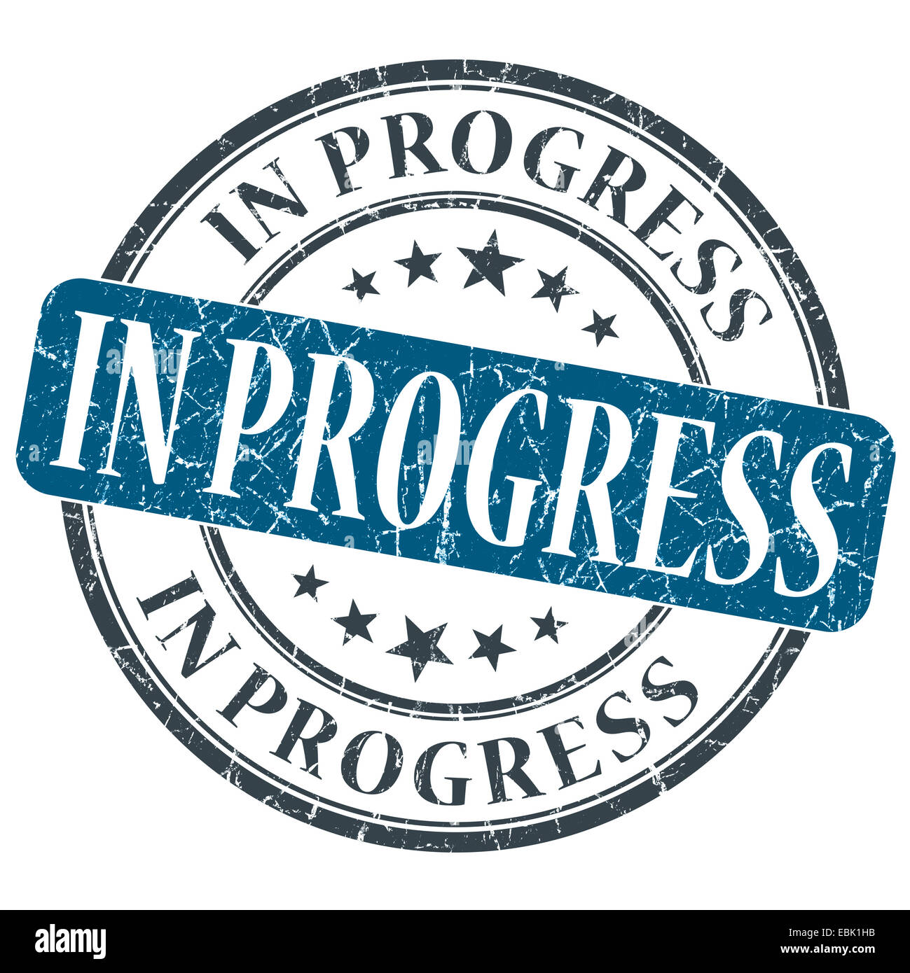 In Progress blue grunge round stamp on white background Stock Photo - Alamy