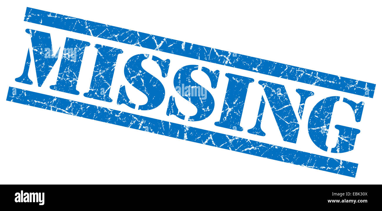 missing blue grungy stamp on white background Stock Photo - Alamy