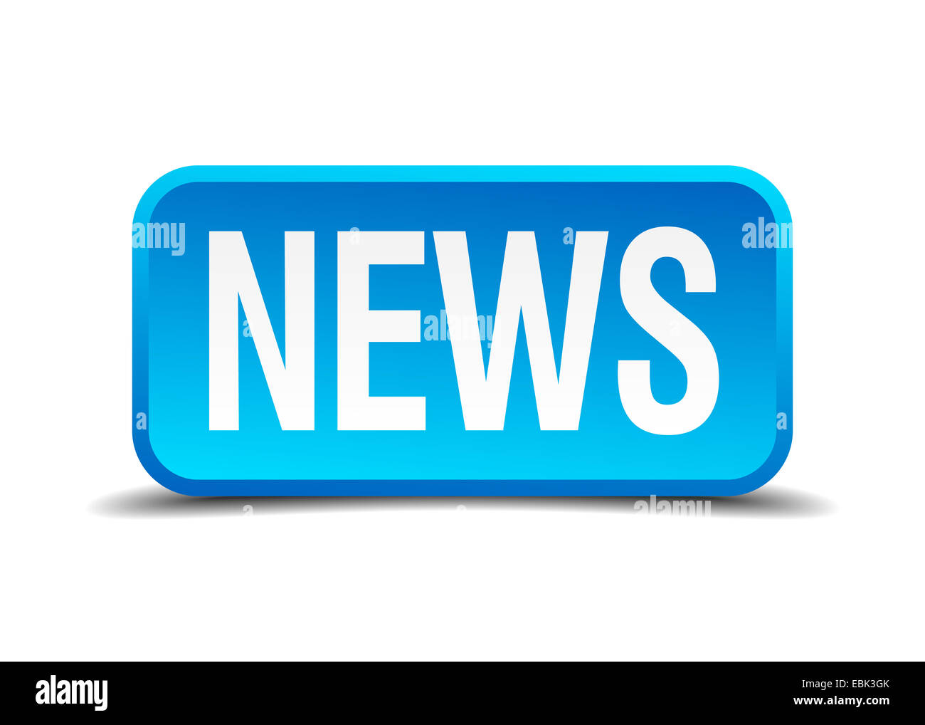 News blue 3d realistic square isolated button Stock Photo - Alamy