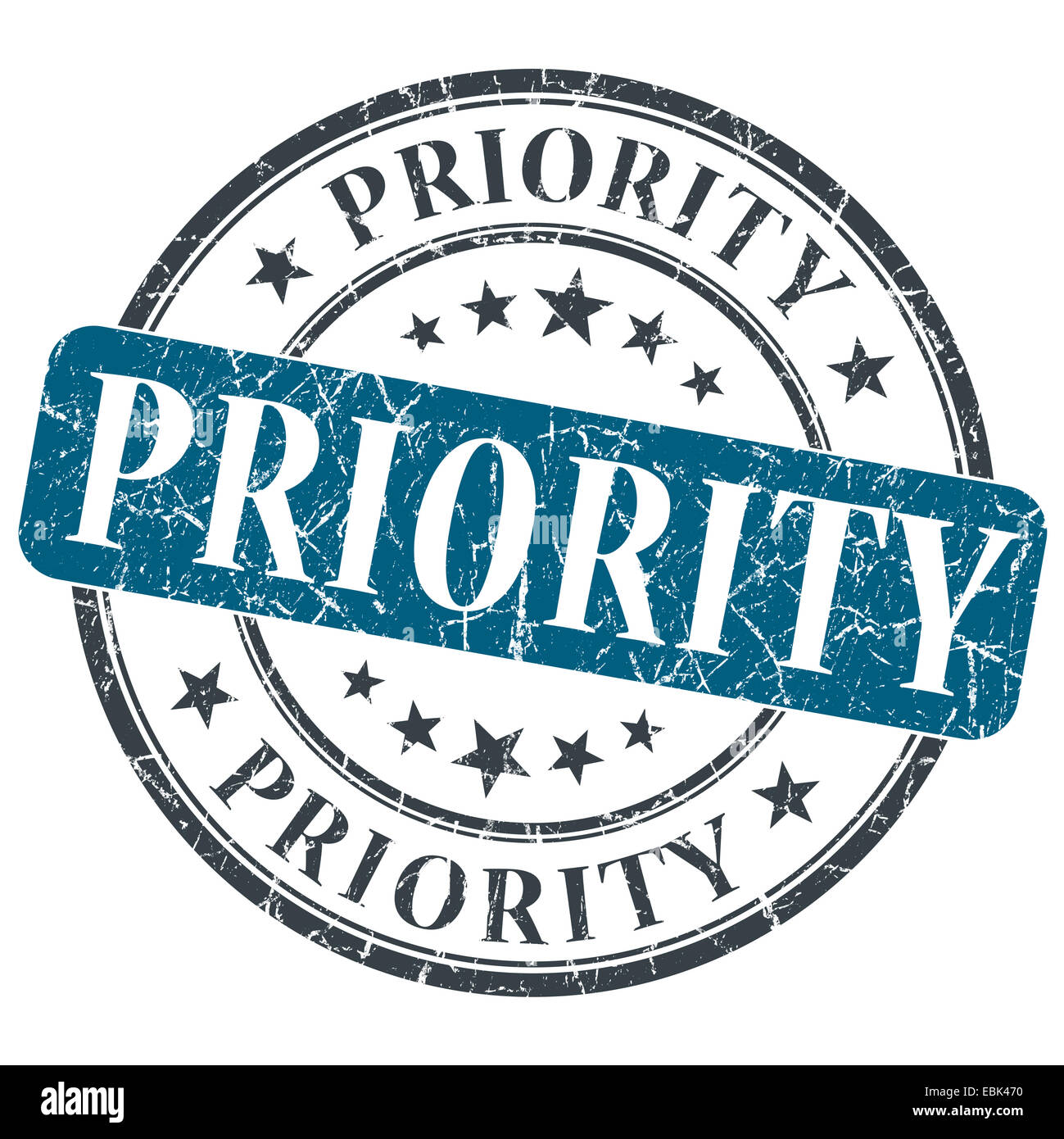 priority blue round grungy stamp isolated on white background Stock ...