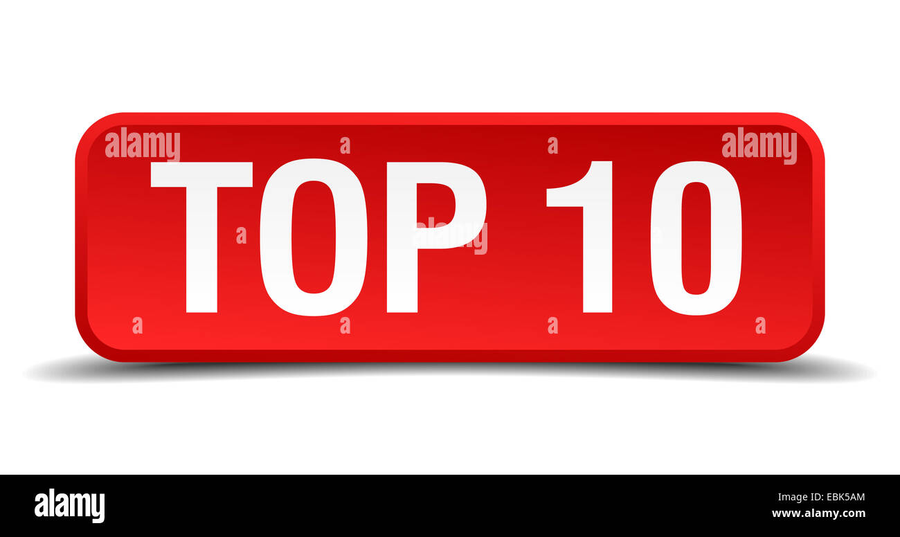 Top 10 red 3d square button isolated on white Stock Photo - Alamy