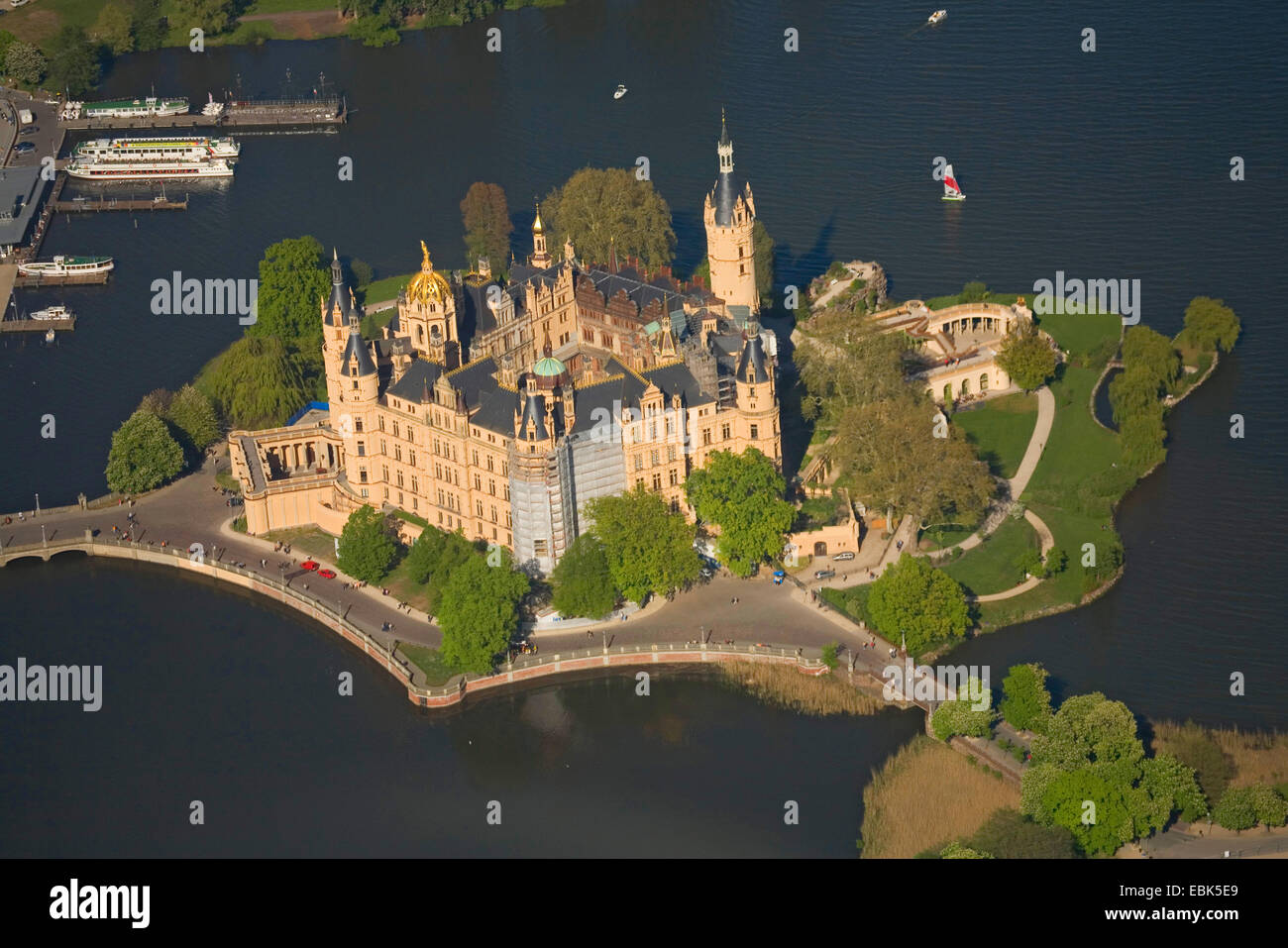 aerial view of Schwerin castle in Schwerin Lake, Germany, Mecklenburg ...