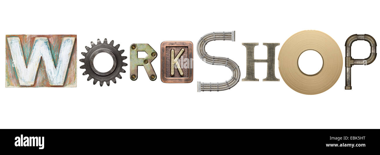 Workshop word made of various letters Stock Photo - Alamy