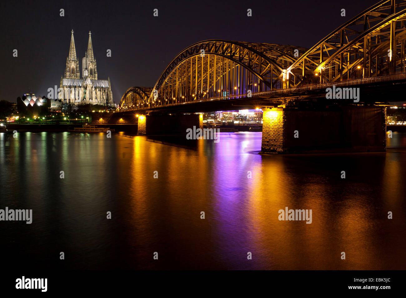 Cologne cathedral and Hohenzollern Bridge, Hohenzollernbruecke, at ...