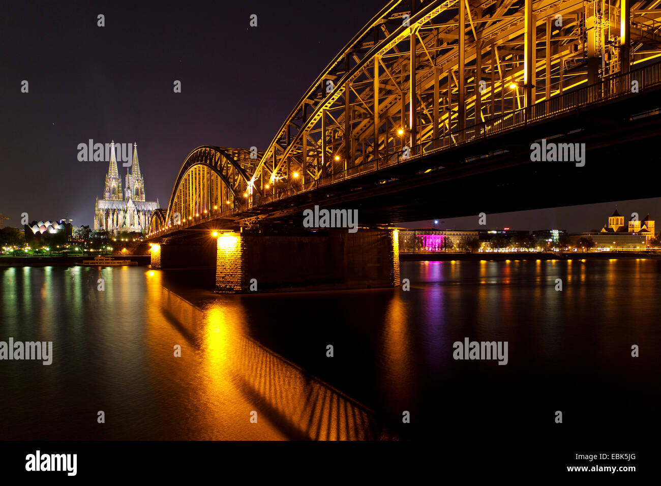 Cologne cathedral and Hohenzollern Bridge, Hohenzollernbruecke, at ...