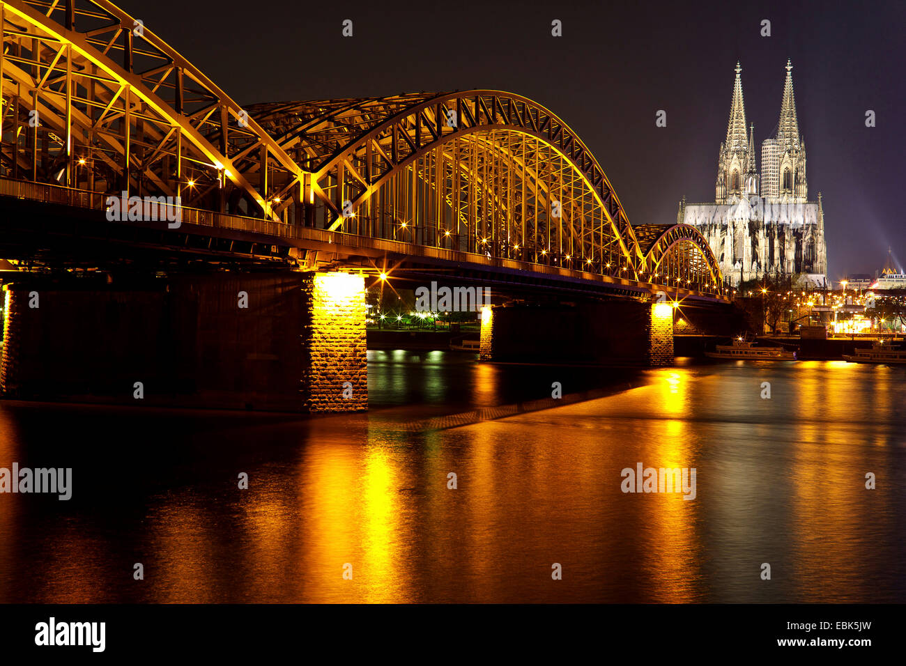 Cologne cathedral and Hohenzollern Bridge, Hohenzollernbruecke, at ...
