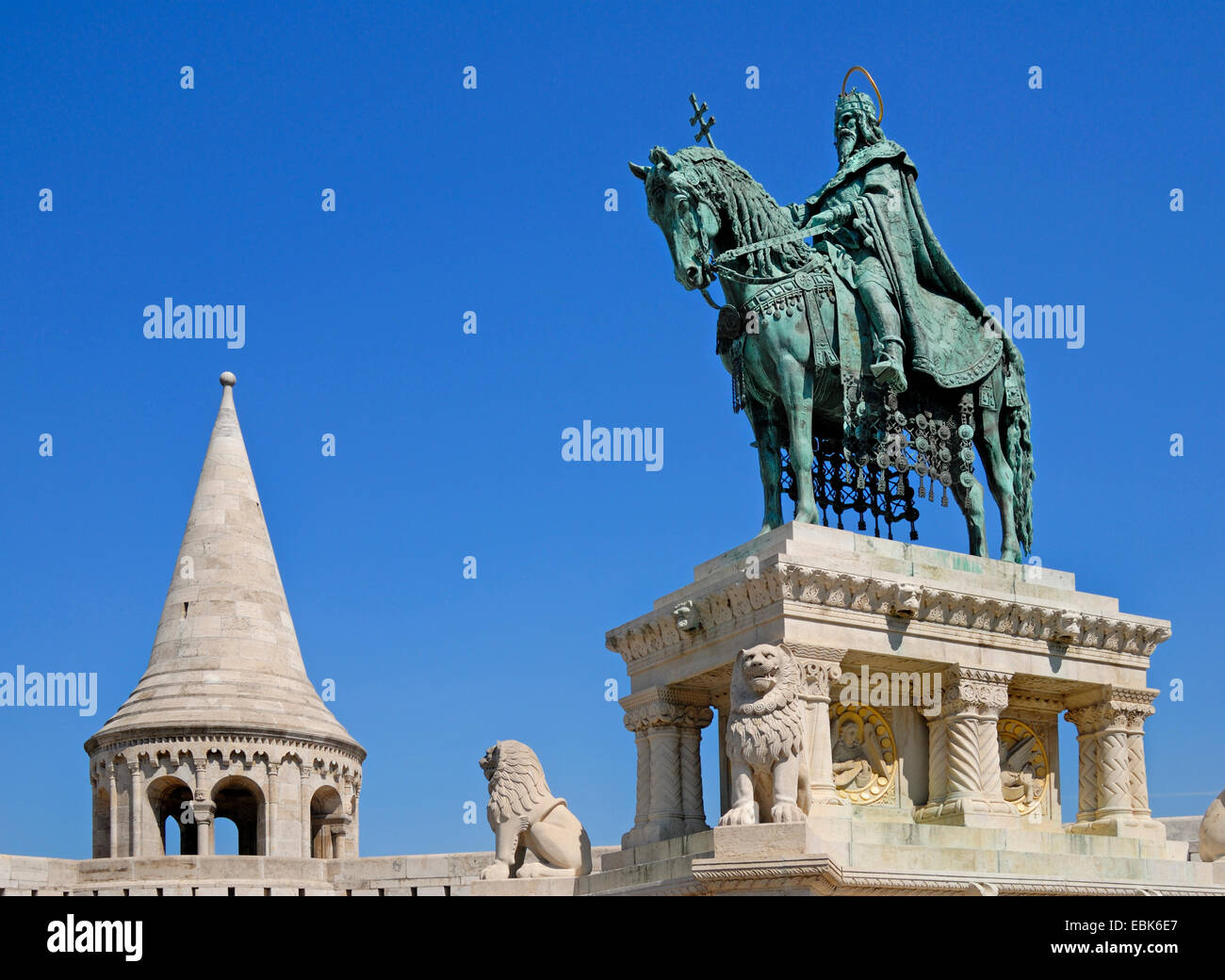 Budapest, Hungary. Statue of St Stephen (sv Istvan) by the Fishermen's ...