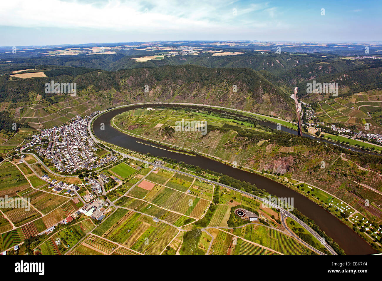 aerial view to Moselle river bend at Bremm, Germany, Rhineland ...