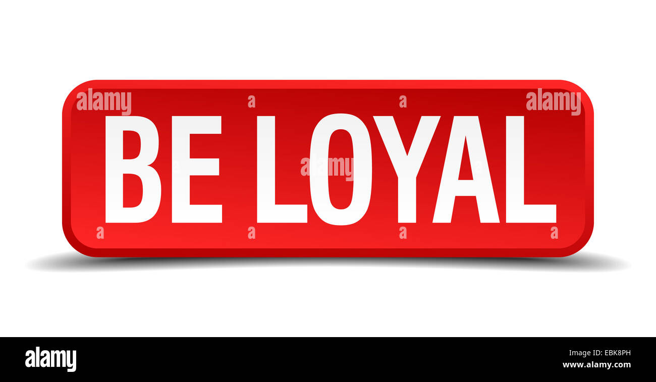 be loyal red three-dimensional square button isolated on white ...