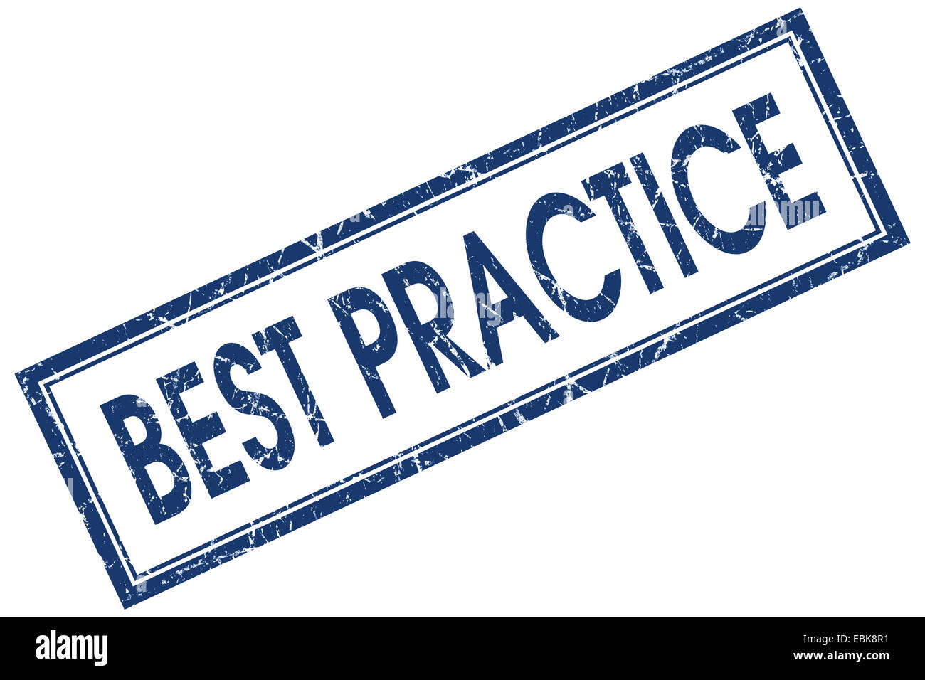 Best practice blue square grungy stamp isolated on white background ...