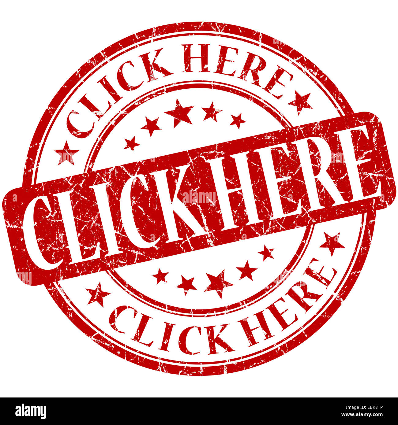 click here grunge red round stamp Stock Photo - Alamy