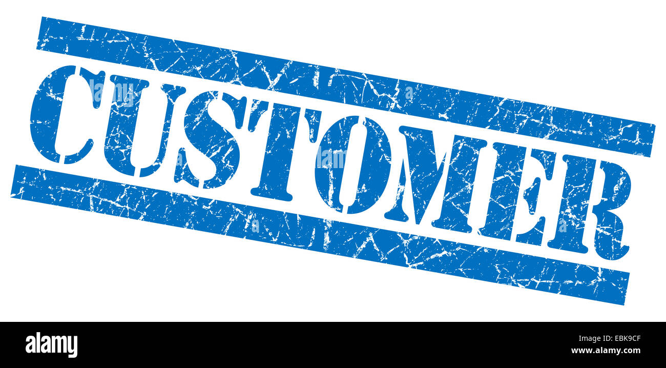 Customer blue square grunge textured stamp isolated on white Stock ...