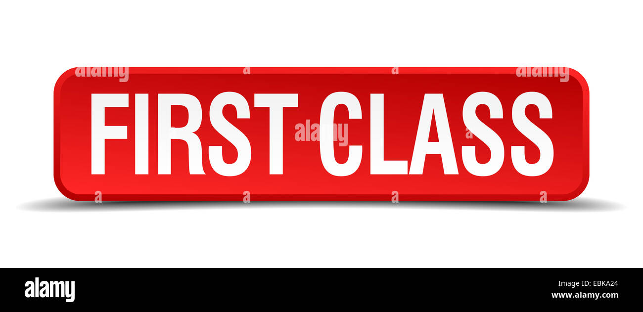 first class red 3d square button isolated on white background Stock ...