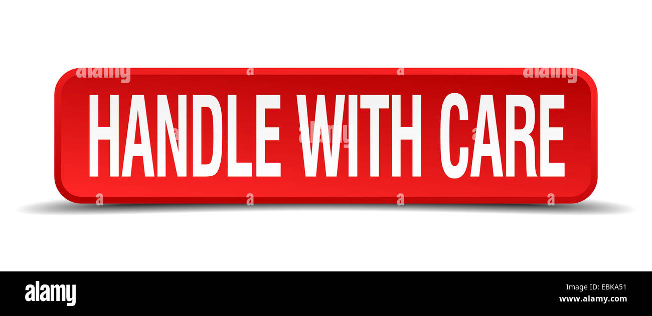 handle with care red 3d square button on white background Stock Photo ...