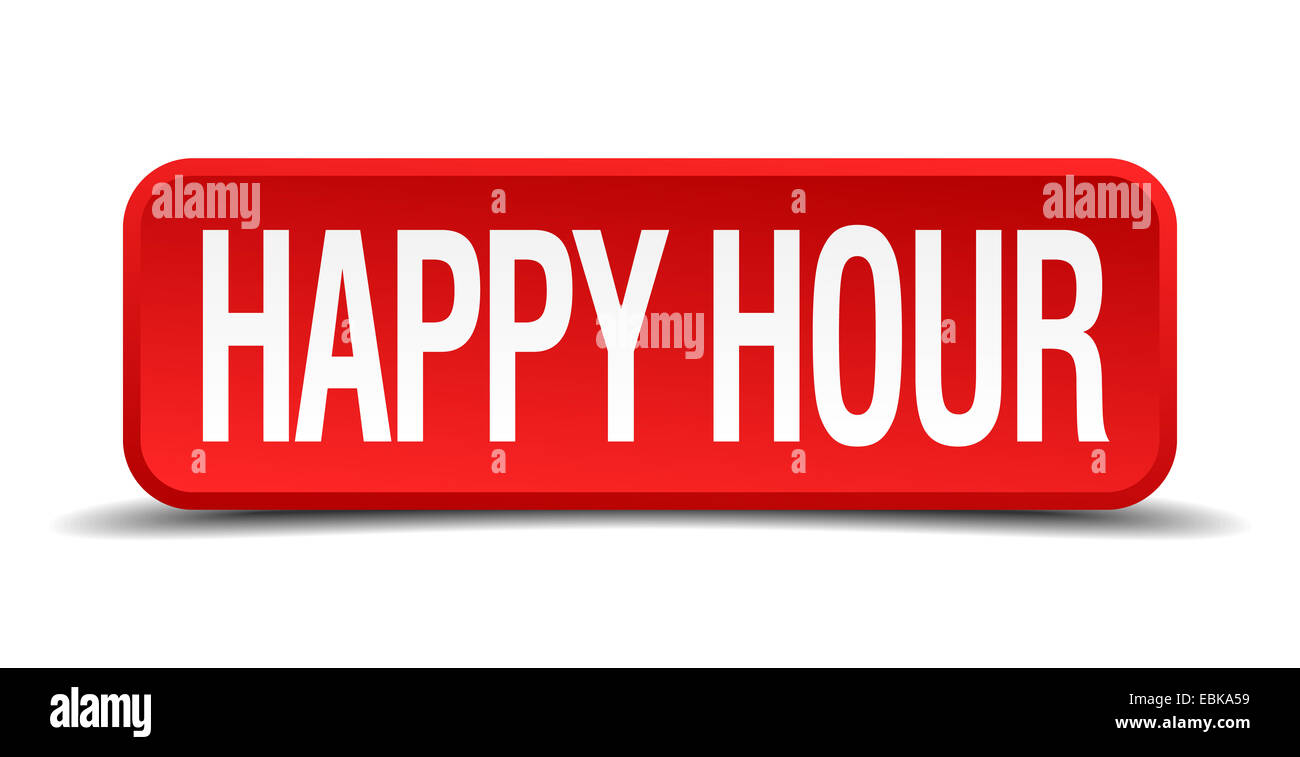 Happy hour red 3d square button on white background Stock Photo - Alamy