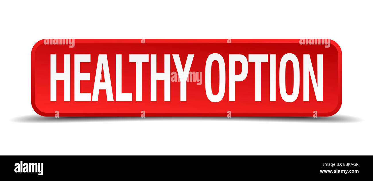 healthy option red 3d square button on white background Stock Photo - Alamy