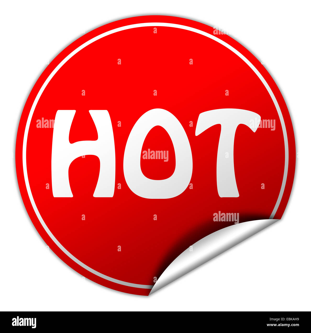 hot round red sticker on white background Stock Photo - Alamy