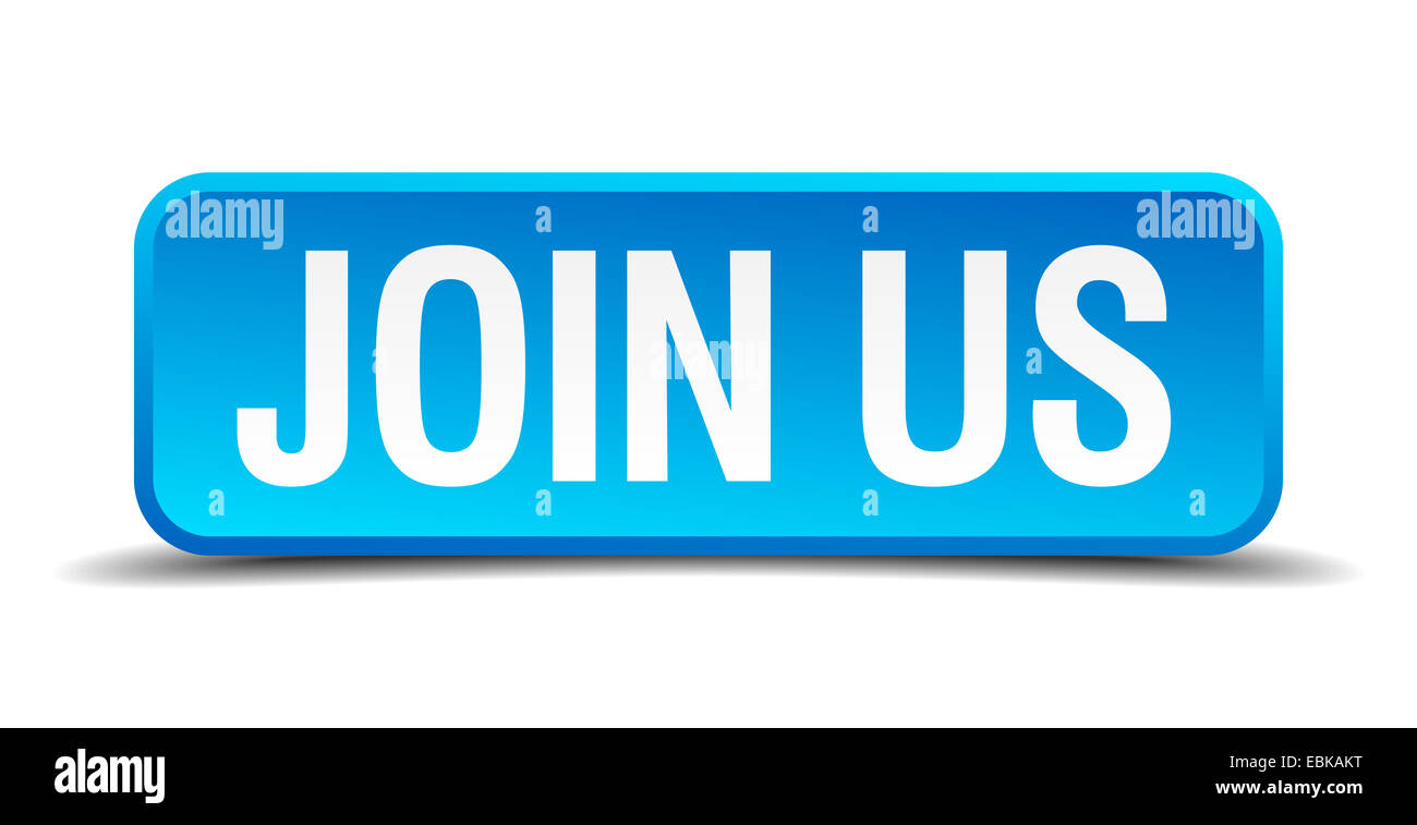 Join us blue 3d realistic square isolated button Stock Photo - Alamy